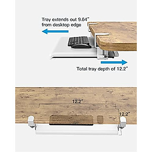 HUANUO Keyboard Tray Under Desk, Ergonomic Large Keyboard Tray with C Clamp, Updated Metal Slide Rail Keyboard Tray Mouse Tray, Pull Out Platform Computer Drawer for Typing, 27.5" W x 12.2" D, White
