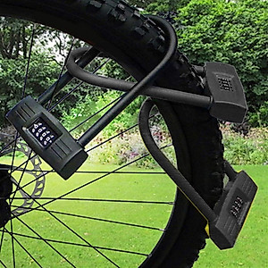MGUOTP U-Locks Anti-Theft Bike Combination Lock with Vandalproof Cable Weatherproof Shock Combo Gate Lock for Bike Scooter Motorcycles, Black (Color : Black)