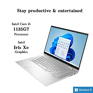 HP Envy x360 2-in-1 15.6" FHD Touchscreen Laptop, Intel Core i5-1135G7, 32GB RAM, 1TB PCIe SSD, Backlit Keyboard, Iris Xe Graphics, HD Webcam, Windows 11, Silver, 32GB Hotface USB Card