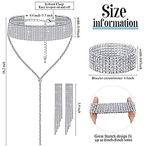 4 Pcs Rhinestone Clutch Purses Jewelry for Women, Silver Bride Purse Crystal Statement Necklace Dangle Earrings Bracelet (Chain Style)