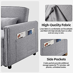 JEEOHEY 3-in-1 Convertible Sleeper Sofa Bed,Modern Pull Out Couch Bed Futon Chair with Adjustable Backrest&Pillows,Furniture for Living Room Apartment Small Space,Grey