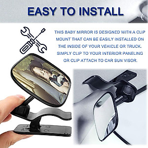JONMON Automotive Interior Rearview Baby Mirror - Car Small Clip-On Adjustable Facing Back Rear View Seat Convex Mirror Clip on Car or Truck Sun Visor