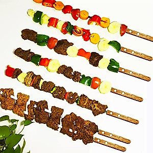 Voniel 23.5 Inch Extra Long Large Kabob Skewers,12pcs Flat Wide Stainless Steel BBQ Skewer,Reusable Barbecue Stick for Grilling,Metal Heavy Duty Thick Kebab with Wooden Handle with Bag.