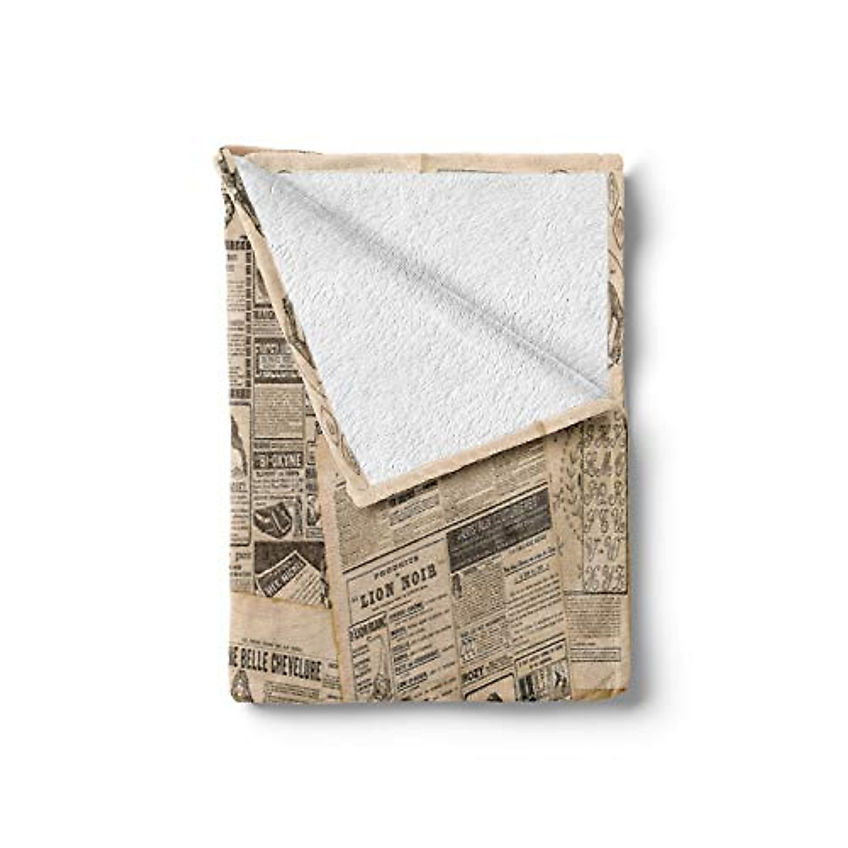 Ambesonne Antique Throw Blanket, Newspaper Pages with Advertising and Fashion Magazine Woman Edwardian Publicity Image, Flannel Fleece Accent Piece Soft Couch Cover for Adults, 50" x 60", Cream