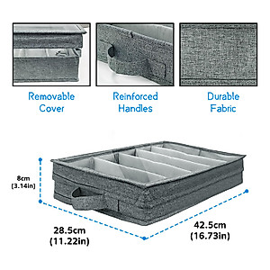 Boczif Flatware Storage Case-Silverware Storage Box with Padded Dividers, 5 Compartment Utensil Storage, Silverware Holder with Handles and Removable Lid for Organizing Cutlery, Forks, Knives