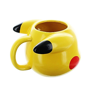 16 OZ Pokemon OFFICIAL Pikachu Face Molded Yellow Ceramic Coffee Mug, Novelty GIFT for Pokemon fans