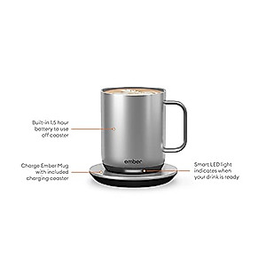 Ember Temperature Control Smart Mug 2, 10 Oz, App-Controlled Heated Coffee Mug with 80 Min Battery Life and Improved Design, Stainless Steel