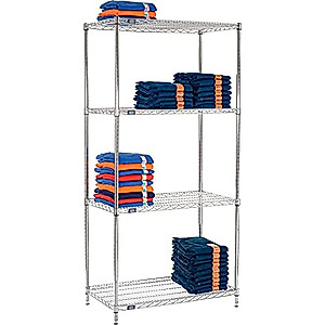 Nexel Adjustable Wire Shelving Unit, 4 Tier, Commercial Dry Storage Rack, 21" x 36" x 74", Chrome