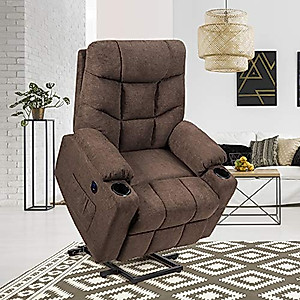 Giantex Power Lift Chair Electric Recliner Sofa for Elderly, Fabric Reclining Sofa w/ 8 Point Massage & Lumbar Heat, 2 Side Pockets Cup Holders USB Charge Port, Motorized Sofa Chair for Living Room
