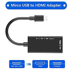 Micro USB to HDMI Cable Adapter, MHL 5pin Phone to HDMI 1080P 4K Video Graphic for Samsung Galaxy/LG/Huawei/Android Smart Phones That with MHL Function