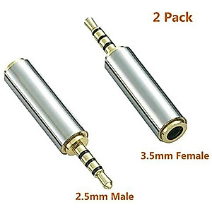 Adhiper Replacement 2.5mm to 3.5mm Stereo Jack Cable Adapter，for Headphone, Tablets, 4 Poles Jack Stereo Adapter for Stereo Audio Jack Adapter Cable，2.5mm to 3.5mm Adapter (2 Pack)