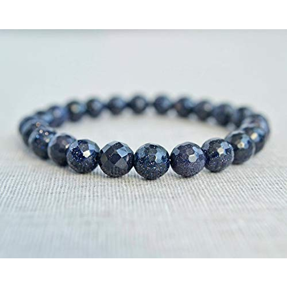 WORLD WIDE GEMS Blue Goldstone Bracelet - Navy Blue Bracelet - Gemstone Bead Bracelet - Sparkle Bracelet - Night Sky Jewelry - Celestial Gifts - Gift Women 6mm Code- WAR6899