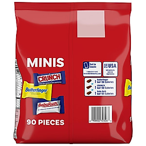 Butterfinger, CRUNCH and Baby Ruth, Bulk 90 Pack, Assorted Minis Chocolate Candy Bars, 32.4 oz