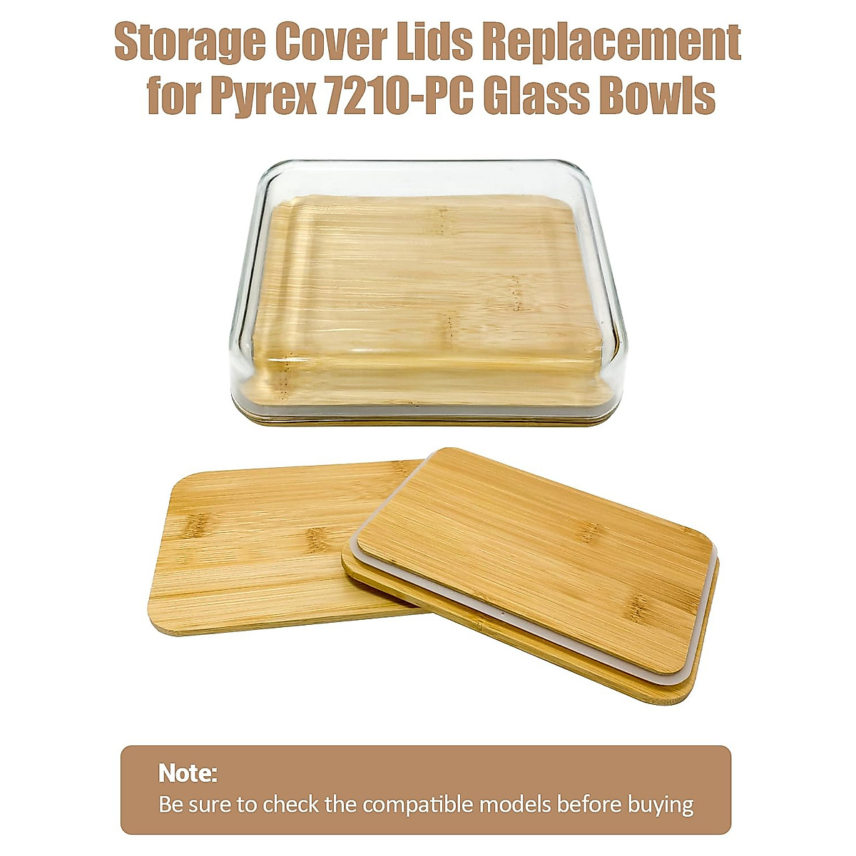 Wooden Food Storage Lids for Pyrex 7210-PC 3-Cup Rectangular Storage Cover Lids Replacement for Pyrex Container 7210-PC Glass Bowls -2 Pack (Container not Included)