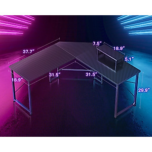 ODK L Shaped Gaming Desk with 4 Drawer Storage Cabinet Dresser, Black Carbon Fiber Computer Desk and Black Dresser