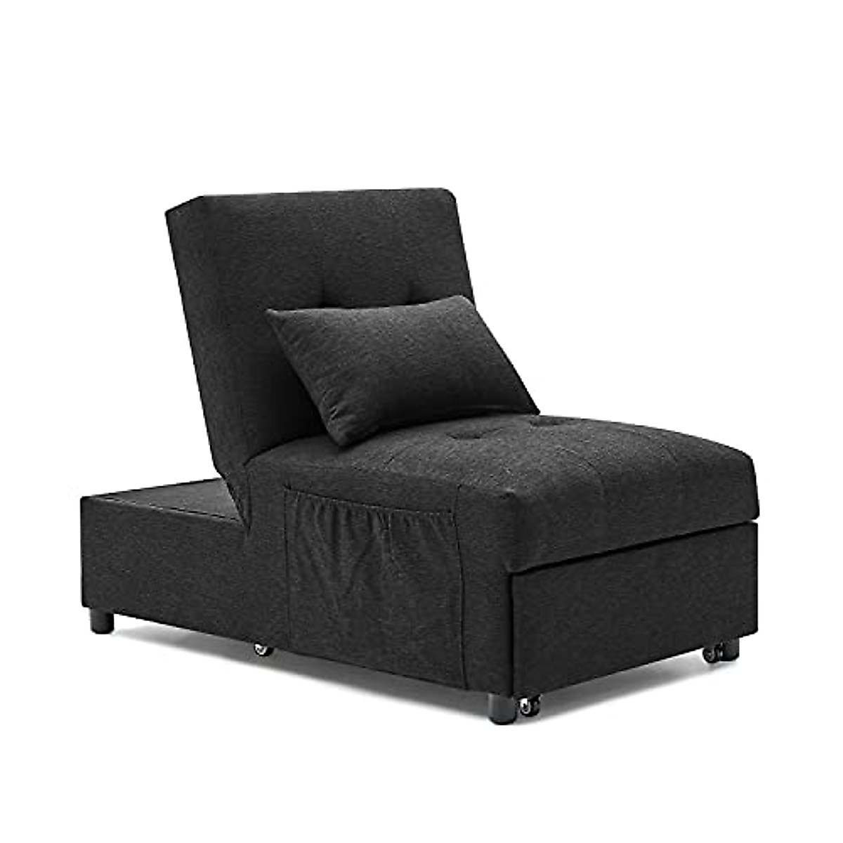 Modern Sofa Bed, 4 in 1 Multi Function Folding Ottoman Sleeper Bed, Convertible Sleeper Chaise, Lounge Chair, Chair Adjustable Backrest Sleeper Couch Bed for Living Room Small Room Apartment (Black)