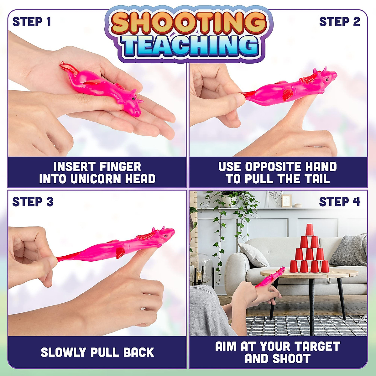 Pick A Toy Unicorn Favor Toys for Girls and Boys, 24 Pcs Rubber Finger Flicker Stretchy Slingshot for Kids, Birthday Goodie Bag, Unicorn Party Favors, Classroom Treasure Chest Treats