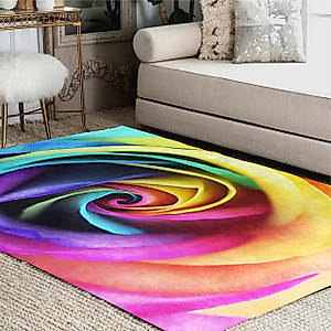 ALAZA Colorful Rainbow Rose Flower Area Rug Rugs for Living Room Bedroom 7' x 5'