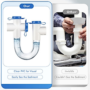 Gulfmew 3/4 Inch Standard Condensate Trap with Cleaning Brush, PVC U Trap for HVAC Systems, Air Conditioner, Effectively Drains Condensate(4 Pack)