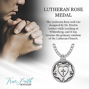 TrueFaithJewelry Sterling Silver Luther's Rose Lutheran Cross Medal Pendant Necklace, 3/4 Inch