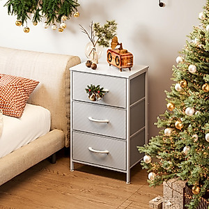 AODK Dresser for Bedroom Nightstand Small Dresser Chest of Drawers End Table for Living Room, Closet Dresser with 3 Storage Drawers Organizer Clothes, Light Grey