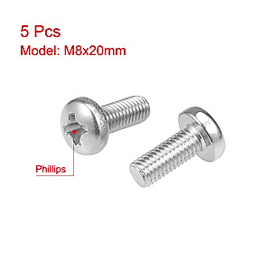 uxcell M8x20mm Machine Screws Pan Phillips Cross Head Screw 304 Stainless Steel Fasteners Bolts 5Pcs