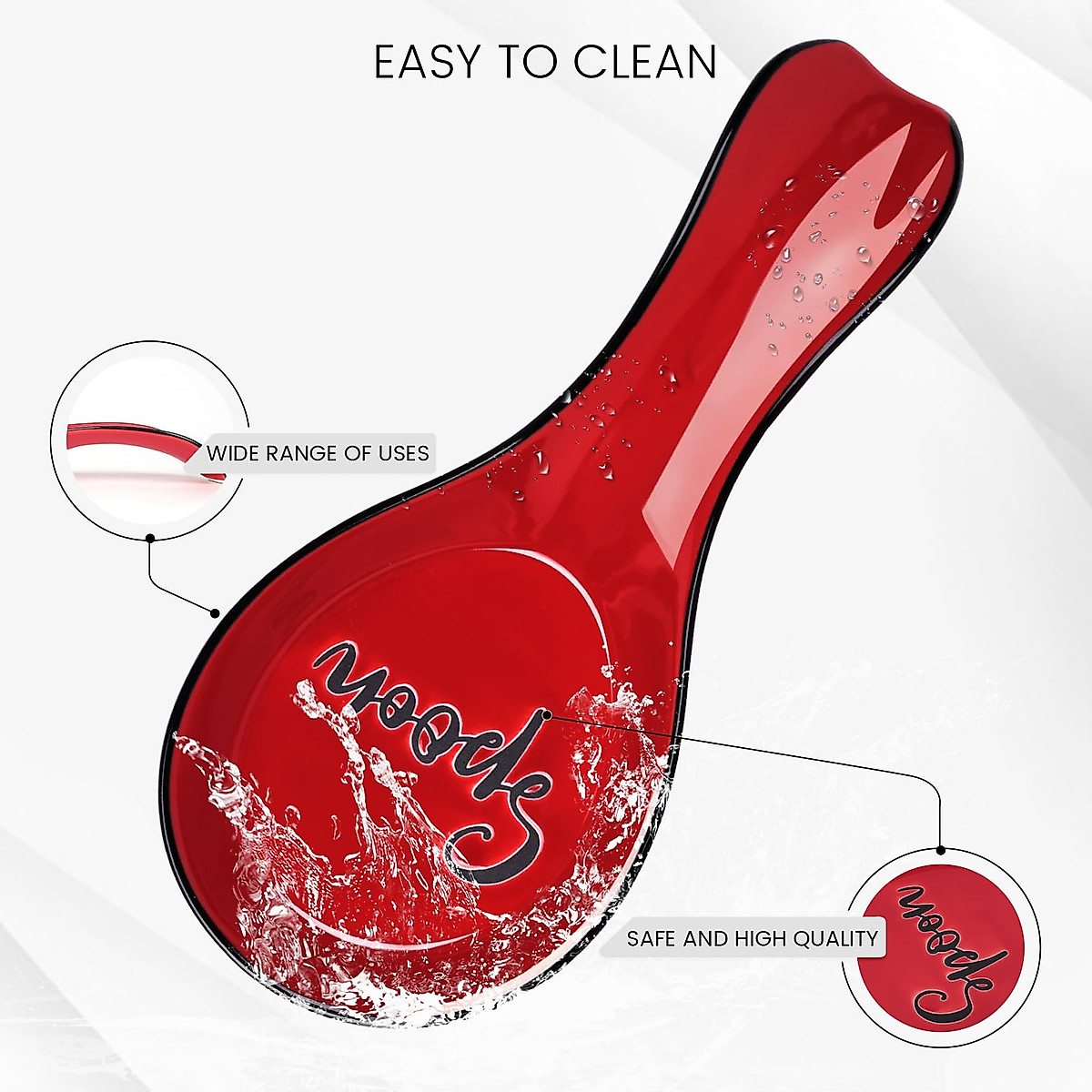 HAKSEN Ceramic Spoon Rest, Large Spoon Holder for Stove Top 9.5 Inch Red Utensil Rest for Kitchen Counter Ladle Spatula