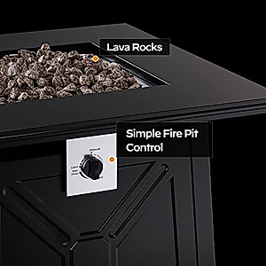 Ciays 28 Inch Gas Fire Pit Table, 50,000 BTU Propane Fire Pits for Outsides with Steel Lid and Lava Rock, 2 in 1 Square Firepit Table for Gatherings Parties on Patio Deck Garden Backyard, Black