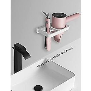 NOTMBESTM Hair Dryer Holder Blow Dryer Holder Compatible with Flat Iron Holder Wall Mount for Hair Tool Storage Organizer Straightener Holder Rack Build in Cable Management Slot (White)