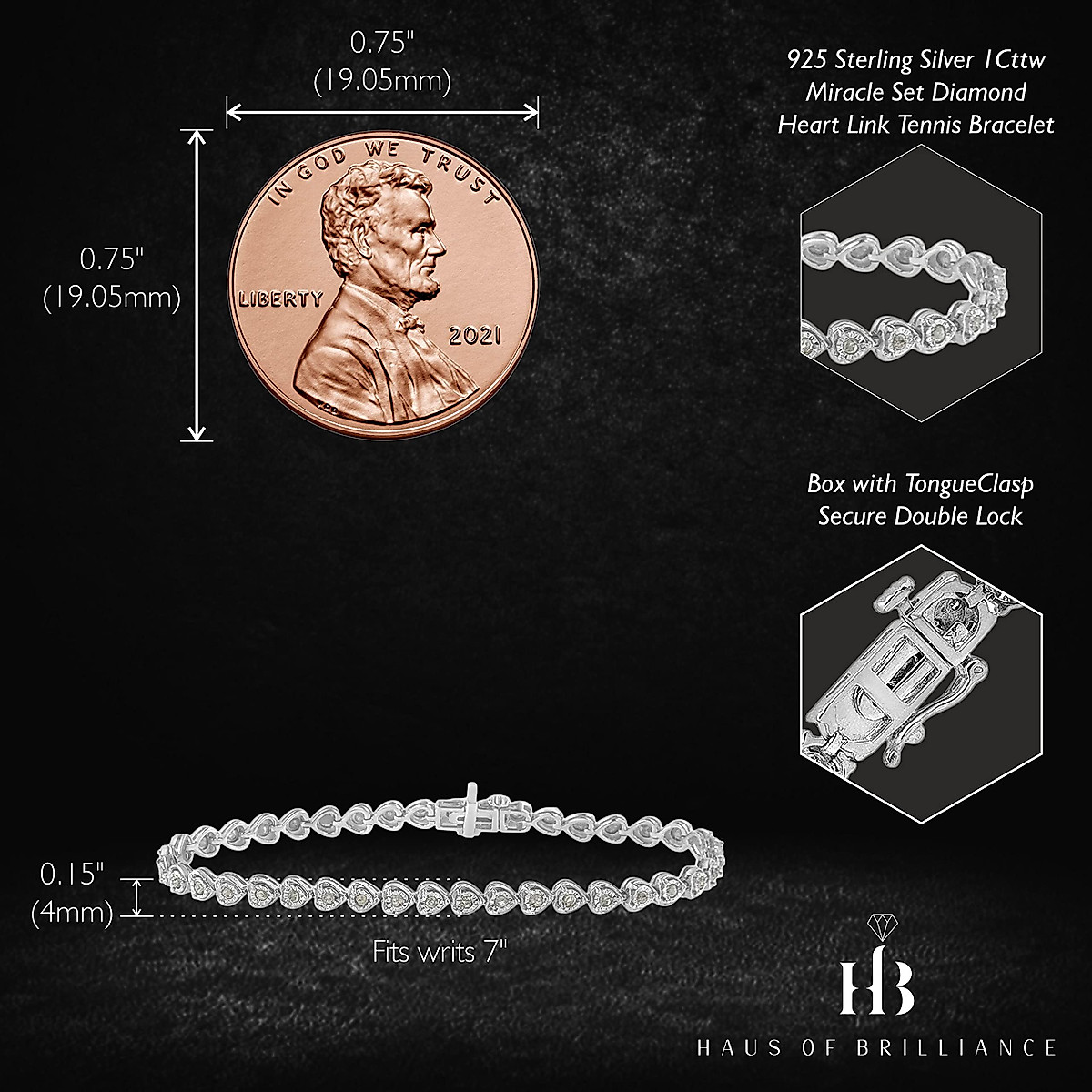 .925 Sterling Silver 1.0 Cttw Miracle Set Diamond Heart-Link 7" Tennis Bracelet (I-J Color, I2-I3 Clarity)