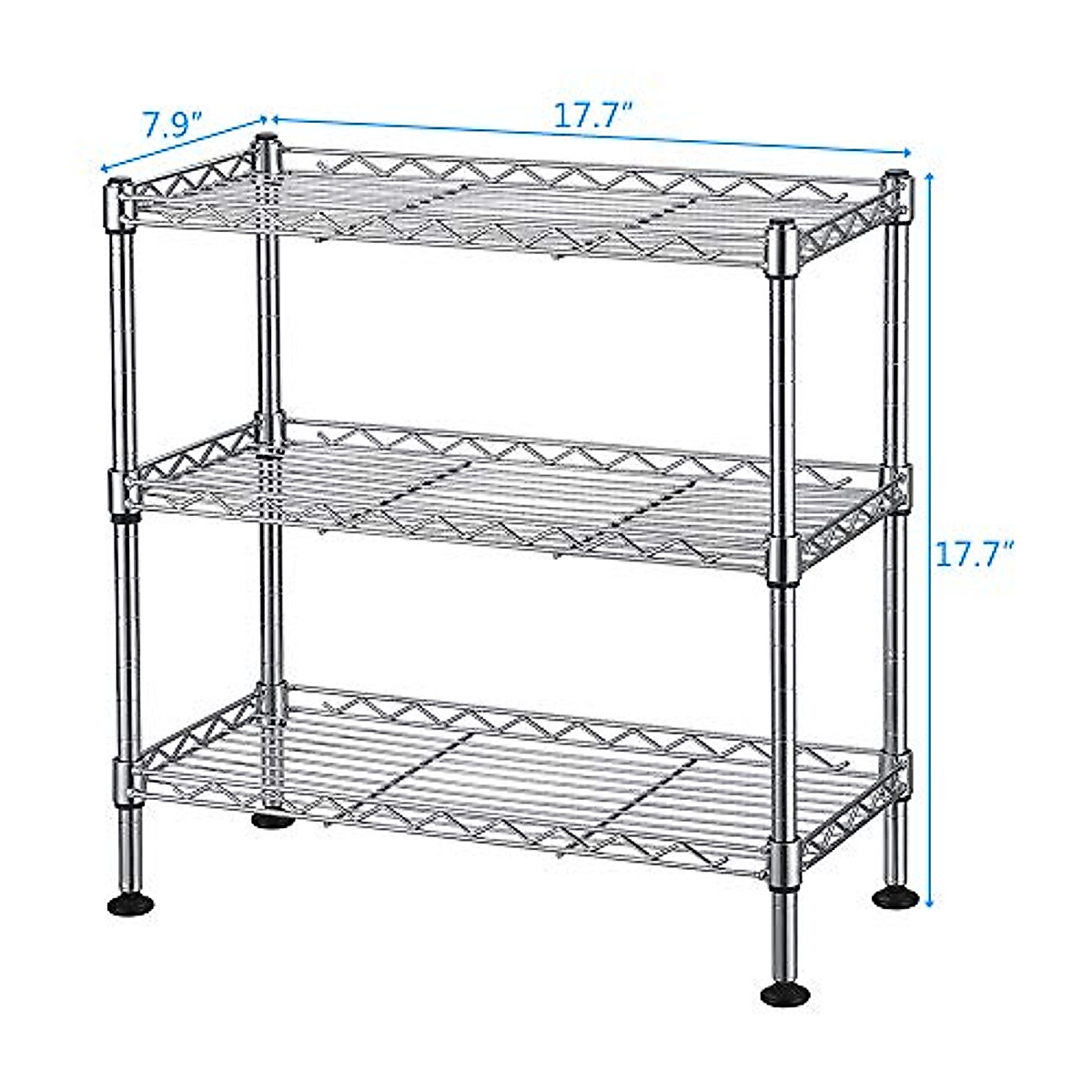 QXDRAGON 3-Shelf Storage Wire Shelves Heavy Duty 3 Tiers Standing Shelving Units Adjustable Metal Organizer Wire Rack, Zinc