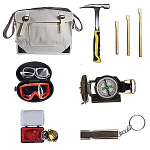 14 pieces Rock Hounding & Gem Mining Geology Tool Kit ，for Rock Hounding, Gold Mining,including an all Steel Rock Pick Hammer with Pointed Tip,3-Pieces Heavy Duty Chisel Set