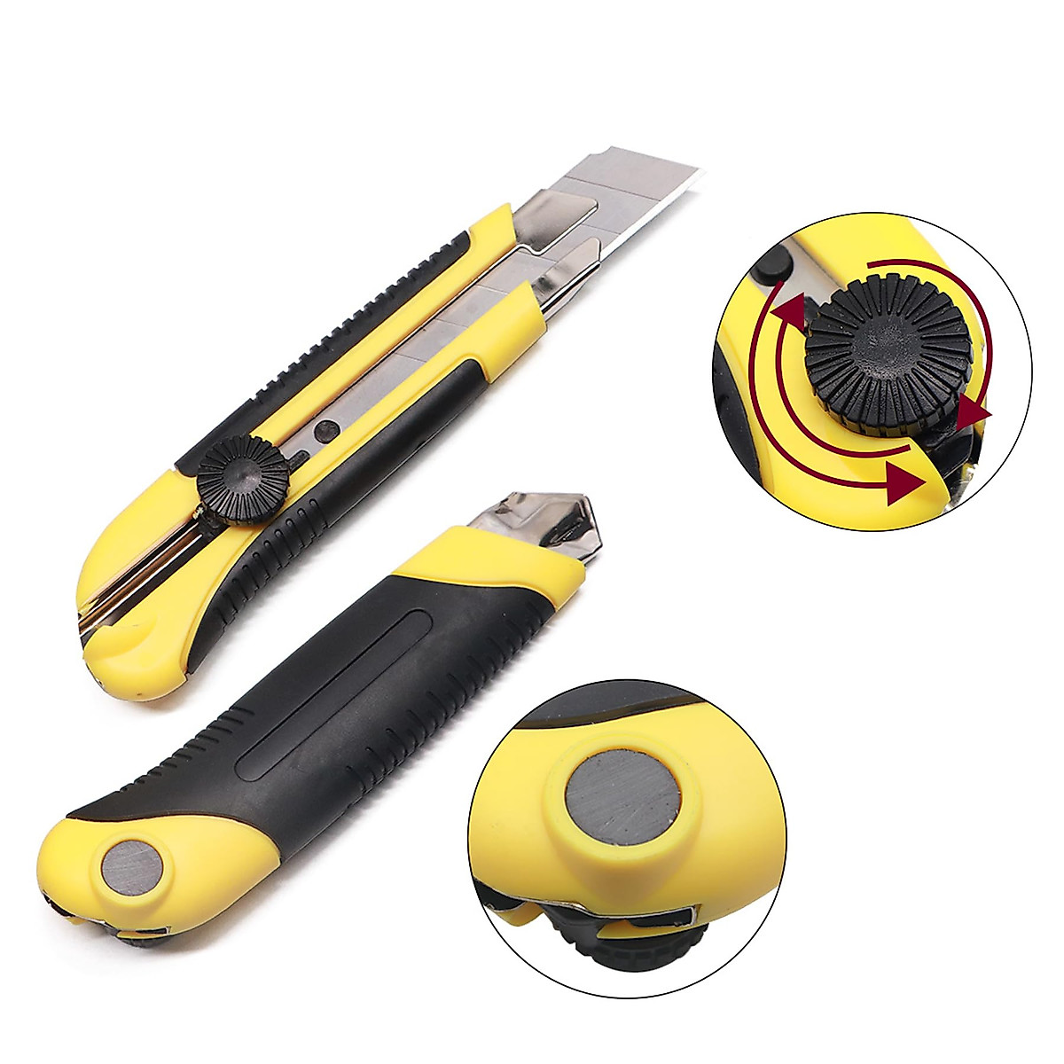 25mm Heavy-Duty Utility Knife, Box Cutter Retract 10pcs SK-5 Blades with Blade Disposal Container, Snap-Off Cutters with Rubber Grip Extended Use forfor Cardboard, Boxes, DIY Crafts