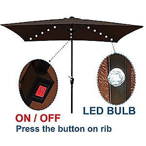 SSLine 10x6.5FT Patio Table Umbrella w/Solar LED Light Outdoor Rectangle Sunshade Umbrella Folding Portable Patio Umbrella for Garden Yard Pool Beach Outside Table Sun Shade Canopy w/Tilt and Crank