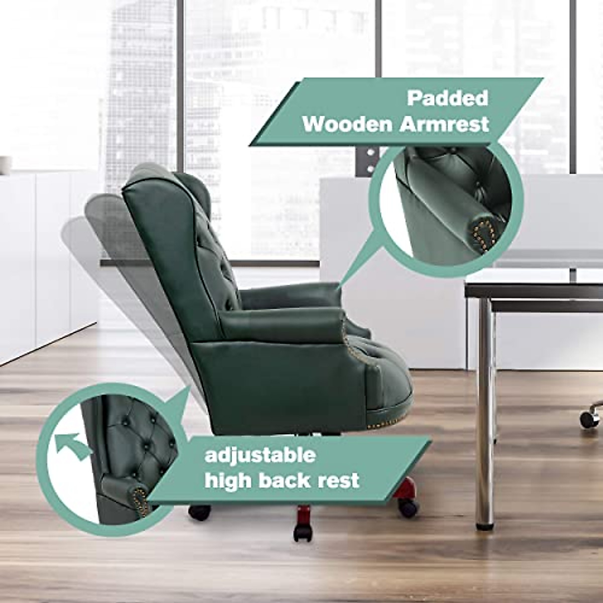 Halter Executive Office Swivel Chair Height Adjustable Reclining Ergonomic Cushioned Seat and Backrest, Head and Arm Support, Caster Wheels, PU Leather, 1 Pack Olive Green