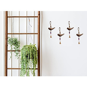 Mie Creations Sparrow Décor, Metal Birds Carved Wings, Feather (Set of 4) | Wildlife Wall Art Hanging, Garden Miniature Ornaments for Crafts, Home | Rustic Gold Bird Figurines with Jingle Bells-4.5''