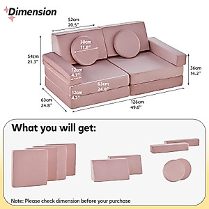 CLIPOP Kids Couch 10pcs Modular Kids Play Couch Set, Kids Couch Building Fort, Instant Rebound Foam, Versatile Child Sectional Sofa for Bedroom Playroom, Stylish Baby Boy Girl Gifts (Pink)