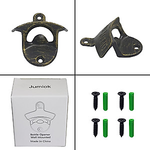 Jumiok Stainless Magnetic Wall Mount Beer Cap Opener Post Mounted Bottle Opener with Magnetic Cap Catcher Outdoor (Aged Bronze)
