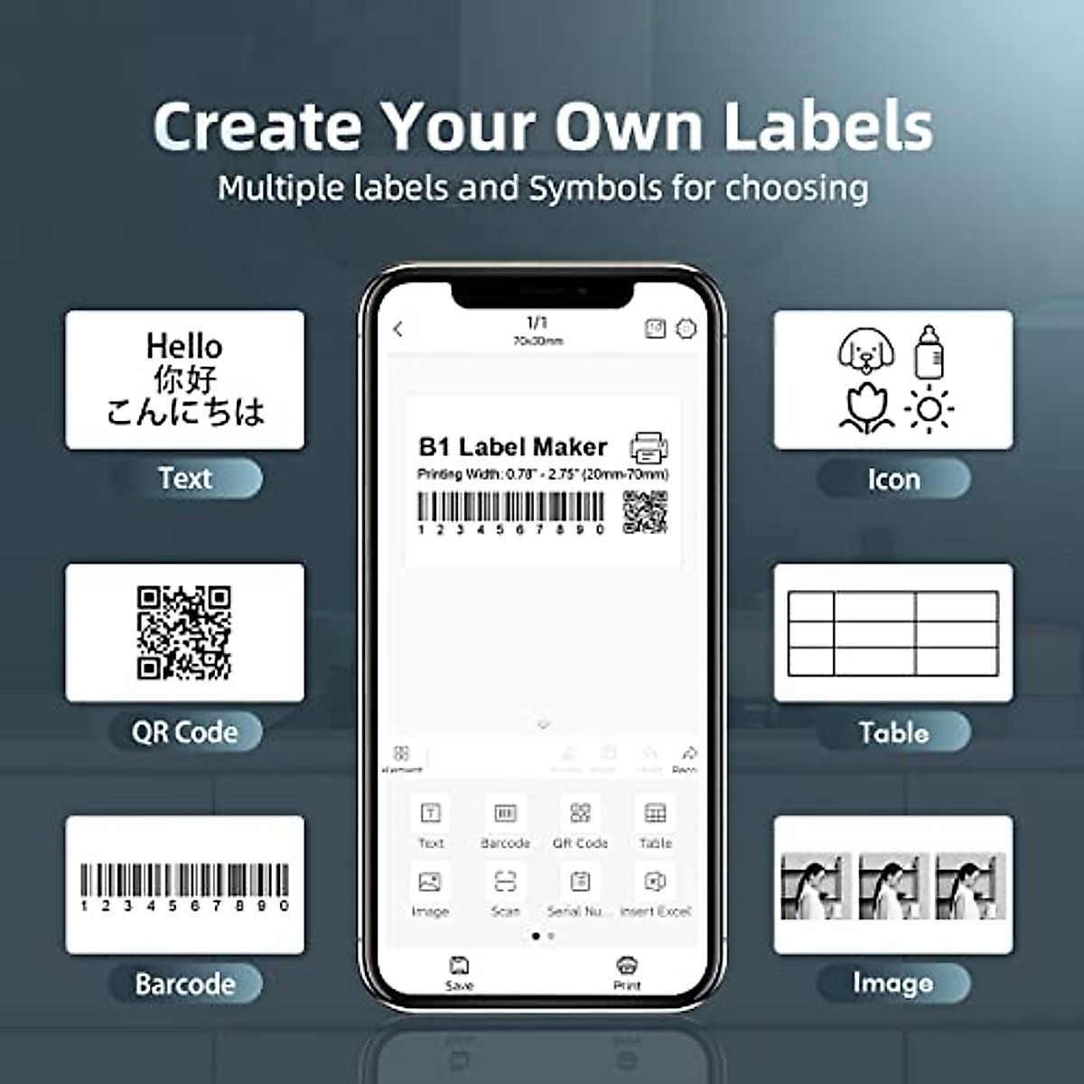 2 Inch Label Printer B1 with Tapes, Bluetooth Thermal Labels Maker Small Business Sticker Printers, Suits for All Purpose Labels Barcode Price Text, Compatible with iOS & Android