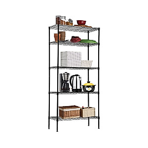 TYNB 5 Tier Steel Wire Shelf Metal Storage Rack NSF Commercial 14' D x 24' W x 60' H 750Lbs Adjustable Leveling Feet Wire Shelving Unit for Office Restaurant Kitchen Pantry Rack Black