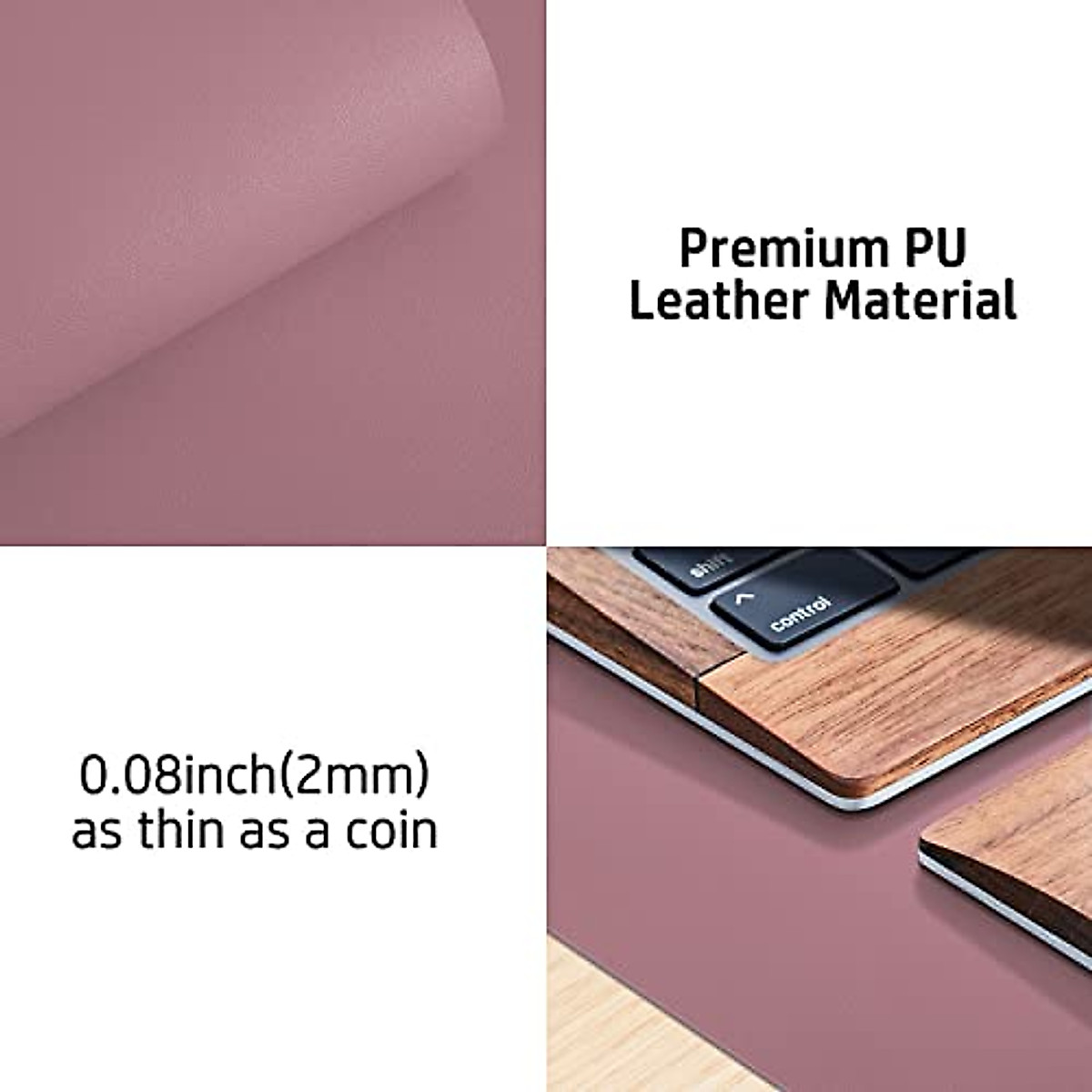 Leather Desk Pad Protector,Mouse Pad,Office Desk Mat,31.5" x 15.7" Non-Slip PU Leather Desk Blotter,Laptop Desk Pad,Waterproof Desk Writing Pad for Office and Home (31.5" x 15.7", Dark Pink)