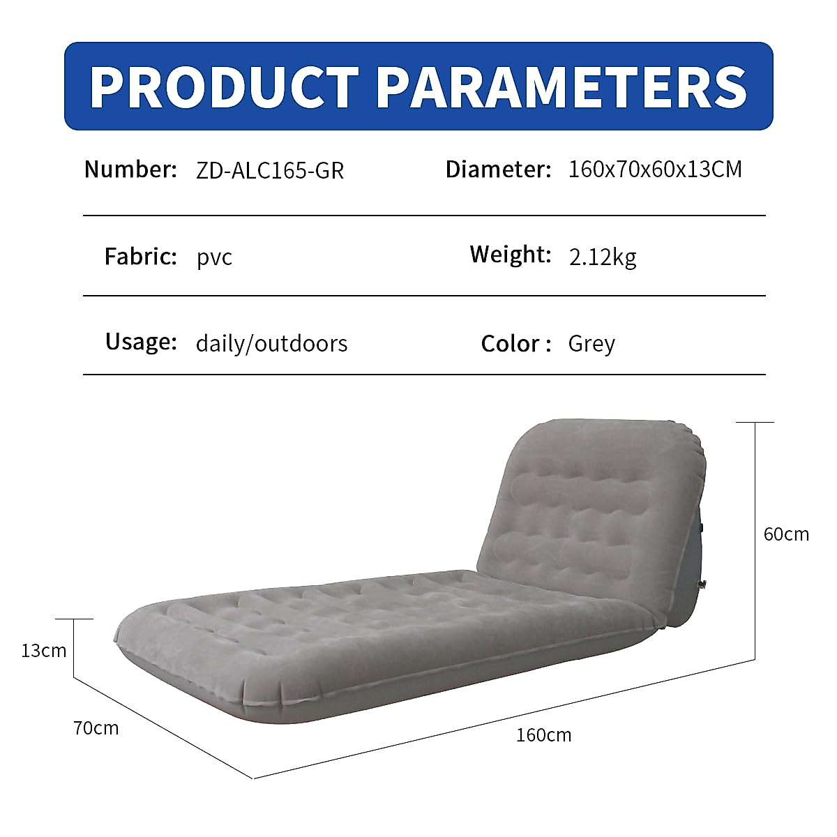 Baiao Inflatable Sofa Lounge Chair, with Air Pump, Adjustable Backrest Recliner, Air Mattress for Camping Indoor Living Room Bedroom