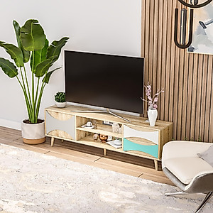 TV Stands for Living Room - 59” Brown Oak TV Stand for Bedroom - Media Entertainment Center - Media Cabinet TV Stand with Storage - Modern TV Stand for 60 Inch TV with Doors & Shelves