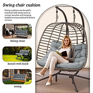 rlosqvee Outside Benches Cushion with Backrest, Thicken Waterproof Swing Cushions 2/3 Seater Replacement, Porch Swing Cushions Outdoor (Gray, 40 x 60 inch)