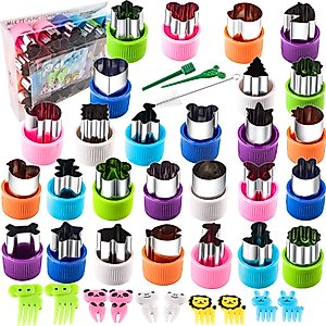 Small Cookie Cutter sets Mini Fruit Cutters for Kids Tiny Food Shape Cutouts 28 Pack Match with 10 Pack Cute Animal Picks and Forks Baking and Food Supplement Accessories