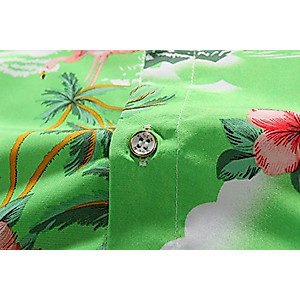 SSLR Mens Hawaiian Shirt Flamingos Casual Short Sleeve Button Down Shirts Aloha Shirt (X-Large, Light Green)