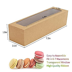 NPLUX 25 Pack Macaron Boxes for 5-7 Macarons Strawberry Boxes Macaron Container Packaging Boxes with Ribbon for Candy Sweet Gift Giving (Brown)