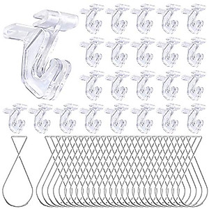 Rustark Clear Hinged Ceiling Hooks, 60 Pack of Polycarbonate Ceiling Grid Clips Metal T-Bar Hooks for Hanging Plants & Decorations, Metal T-Bar Hooks for Suspended Drop Ceiling Tiles