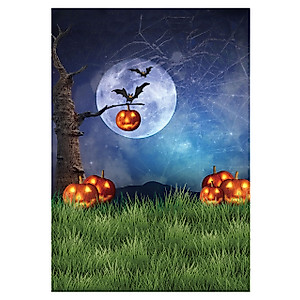 Allenjoy 5x7ft Vinyl Night Halloween Themed Backdrop for Photography Fall Pumpkin Green Grass Children Newborn Portrait Background Party Birthday Banner Baby Shower Decorations Decor Photo Booth