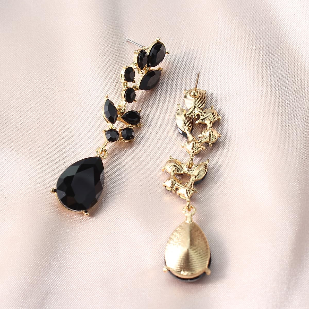 Black Rhinestone Statement Drop Dangle Earrings Dangling Sparkly Crystal Bridal Wedding Teardrop Chandelier Earrings for Women Prom Pageant